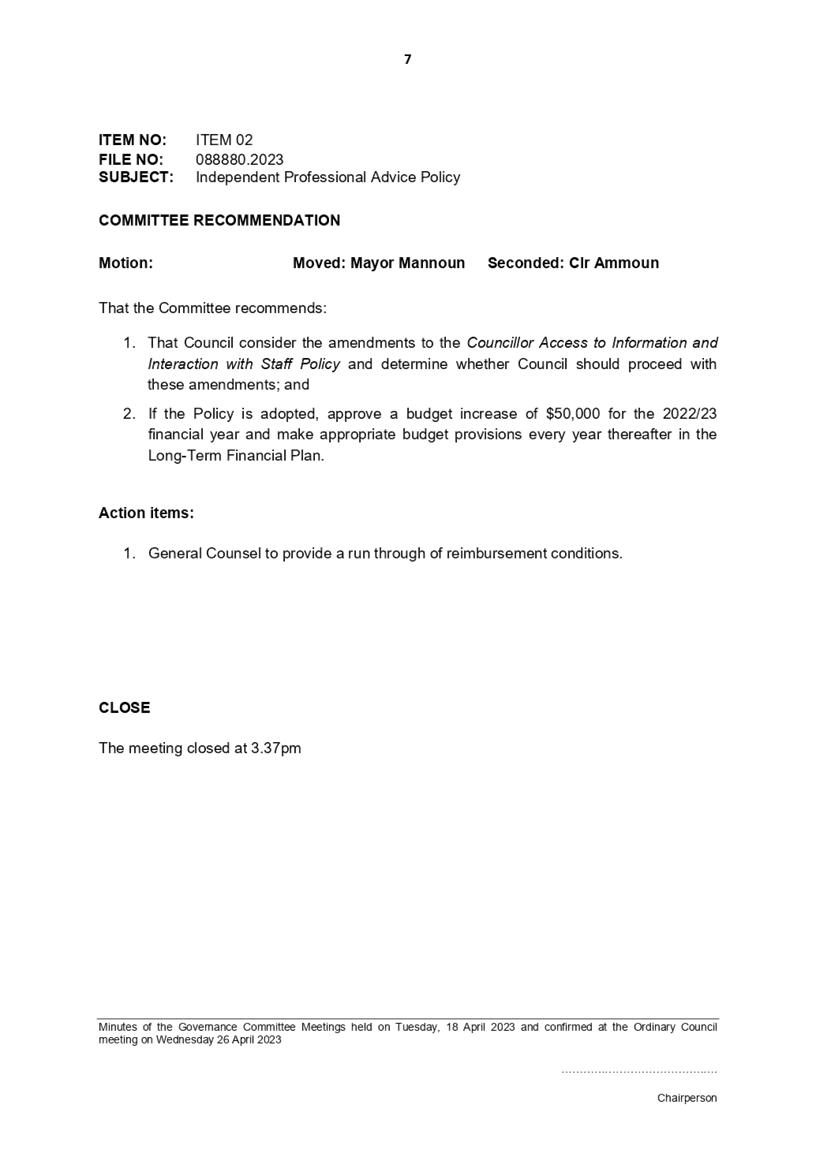 Addendum Agenda of Ordinary Meeting - Wednesday, 26 April 2023